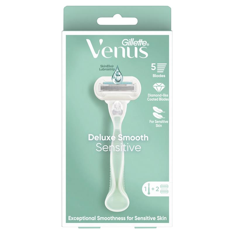 Gillette Venus Deluxe Smooth Sensitive Razor Handle + 2 Blade Refills ...