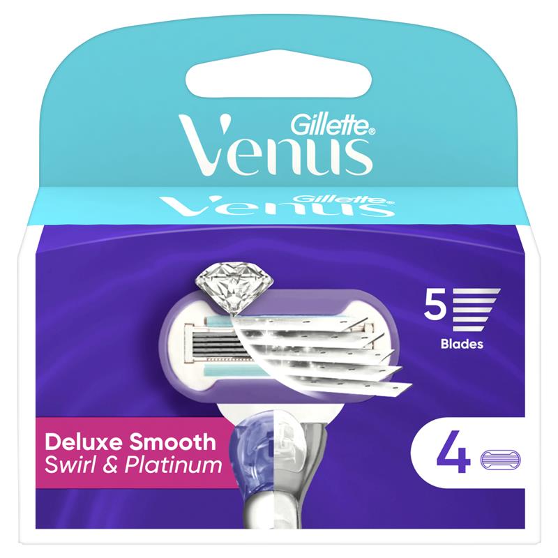 Gillette Venus Deluxe Smooth Swirl Blade Refills 4 Pack – Pill Plus ...
